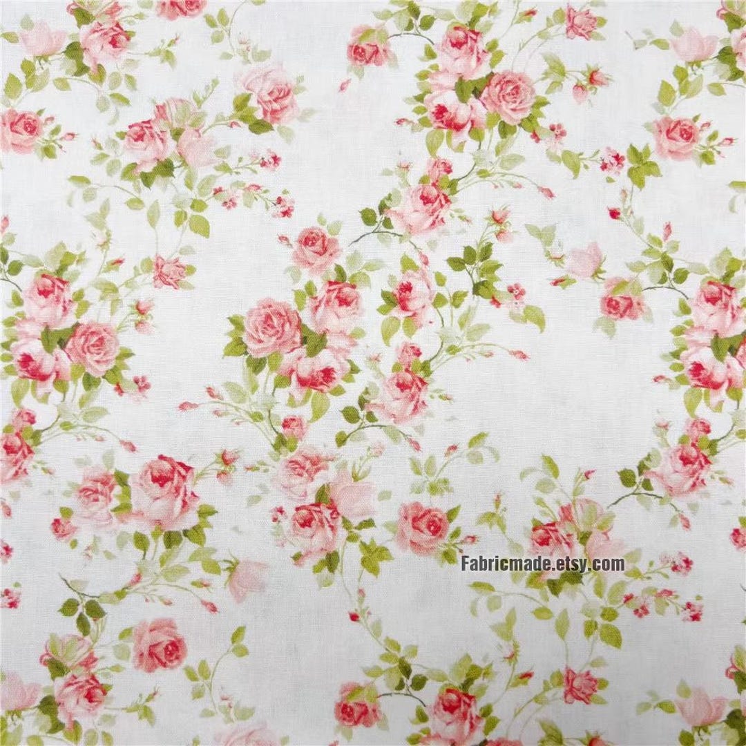 Pink Rose Floral Cotton Fabric Shabby Chic Floral A Half Yard - Etsy