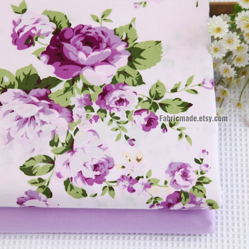 Shabby Chic Purple Floral Cotton Fabric Large Purple Flower - Etsy