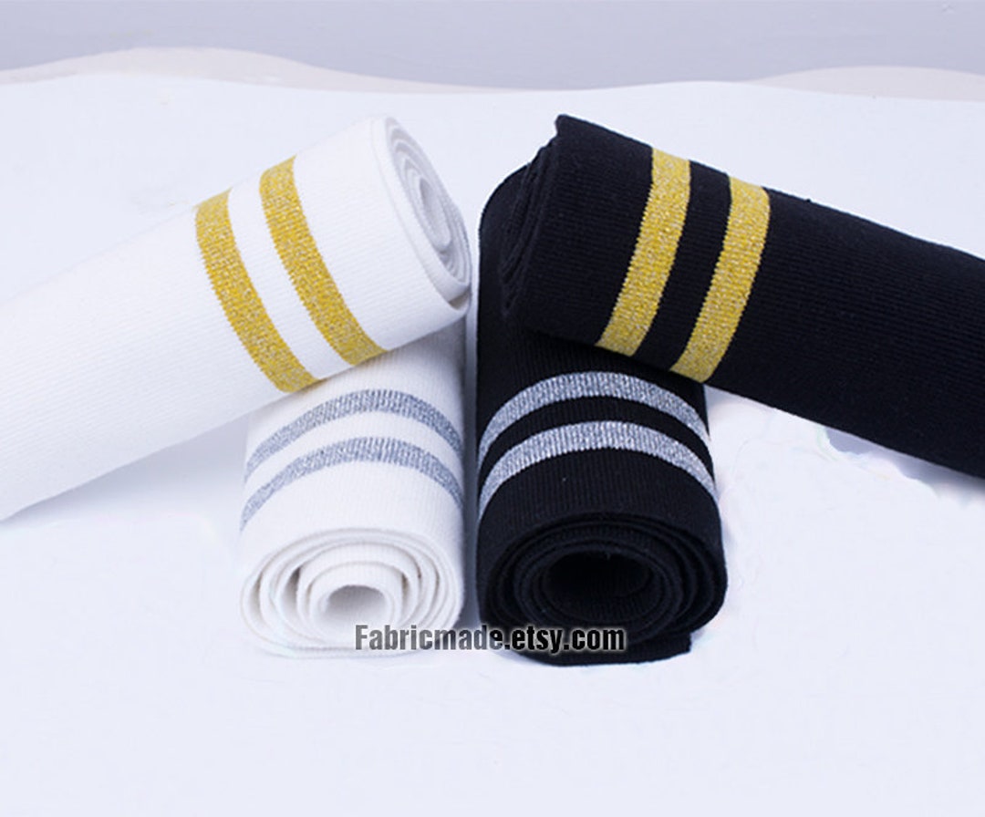 1*1 Black White Gold Silver Stripes Ribbing- 15cm X 85cm Ribbing and ...