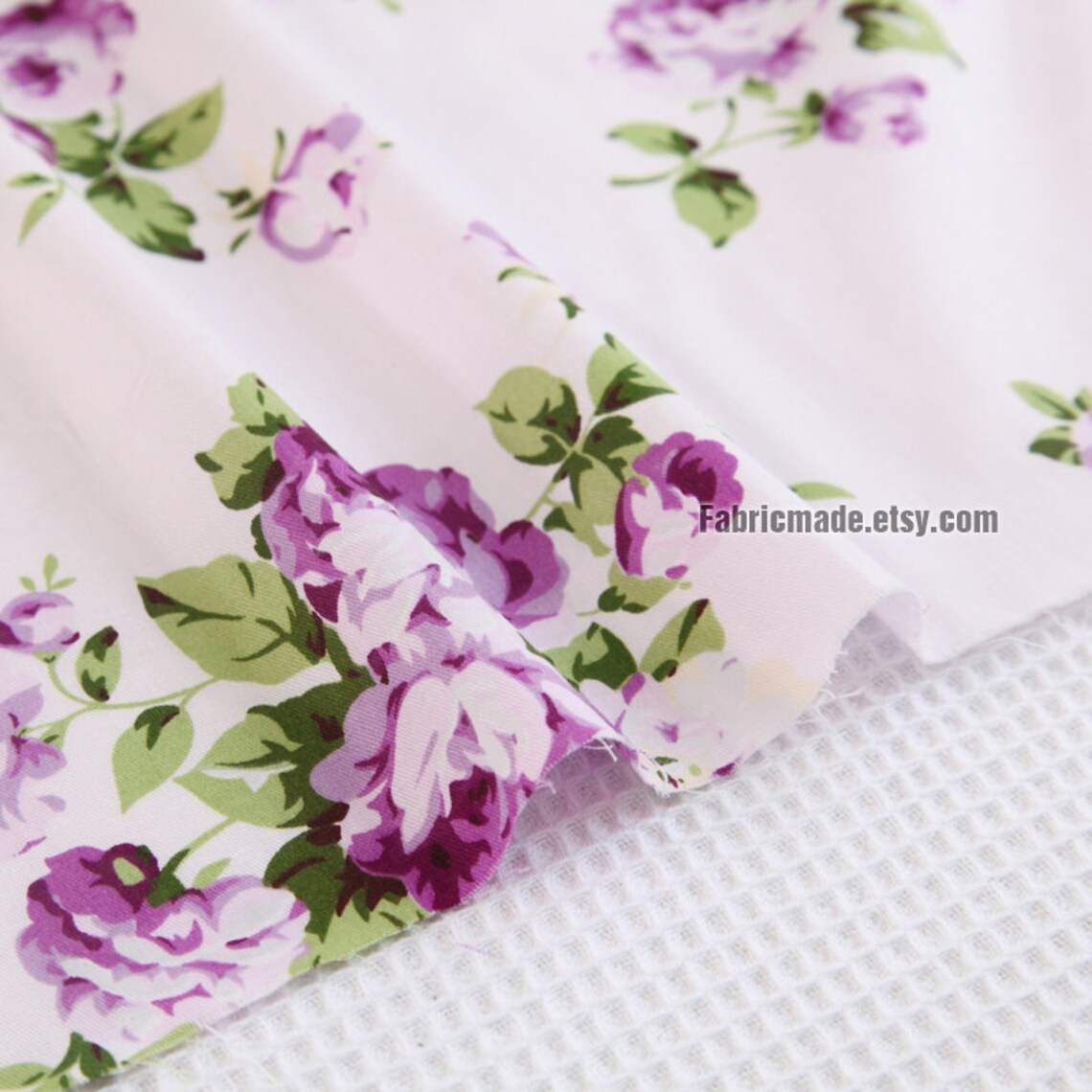 Shabby Chic Purple Floral Cotton Fabric Large Purple Flower - Etsy