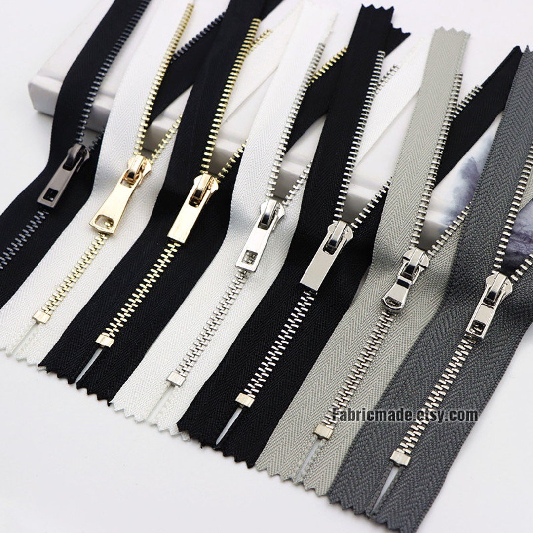 2 Pcs- Black White Gray Grey Zippers Gold Silver Gunmetal Teeth Zippers ...