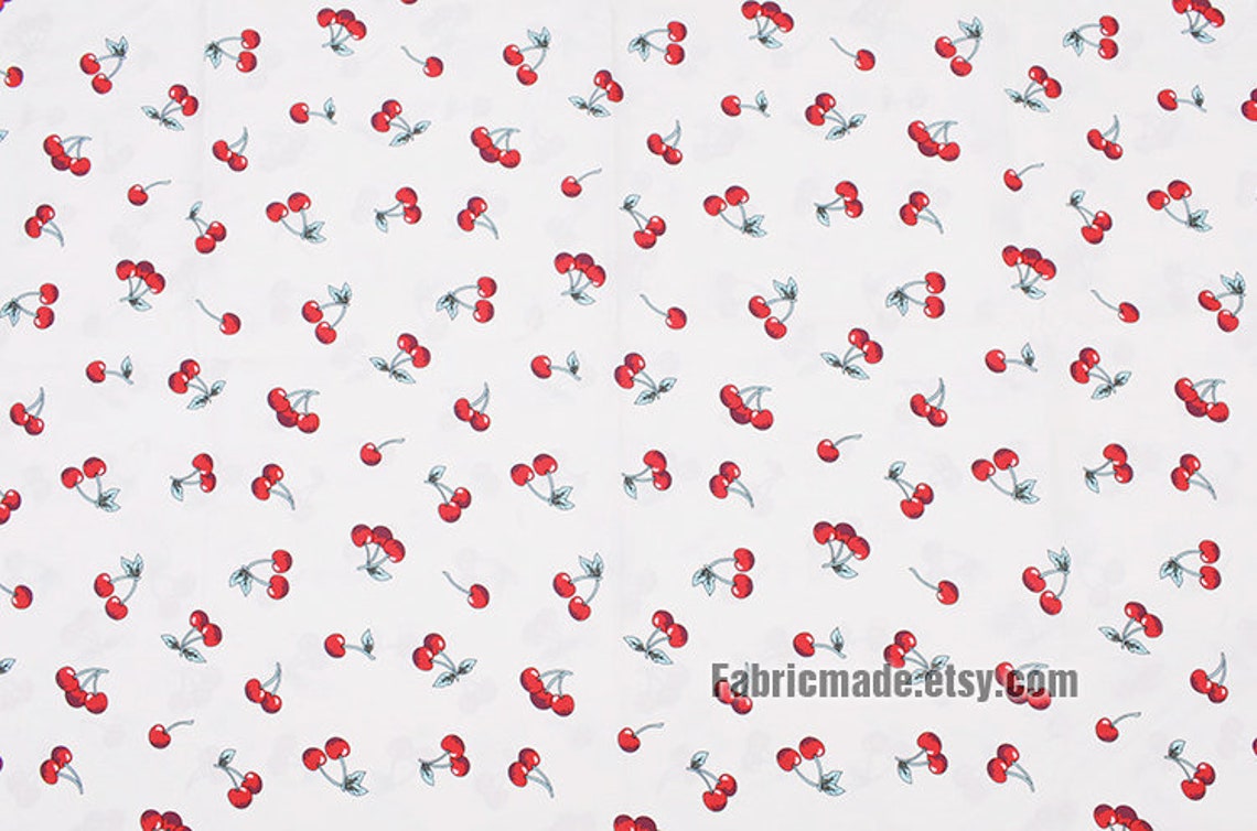 Red Cherry Fabric Red Cherry on Navy Blue off White Cotton - Etsy