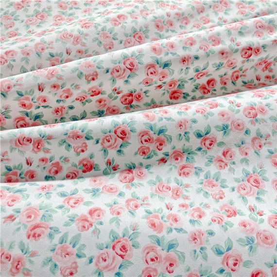 Rose Cotton Fabric Pink Rose Dots on off White Shabby Chic - Etsy