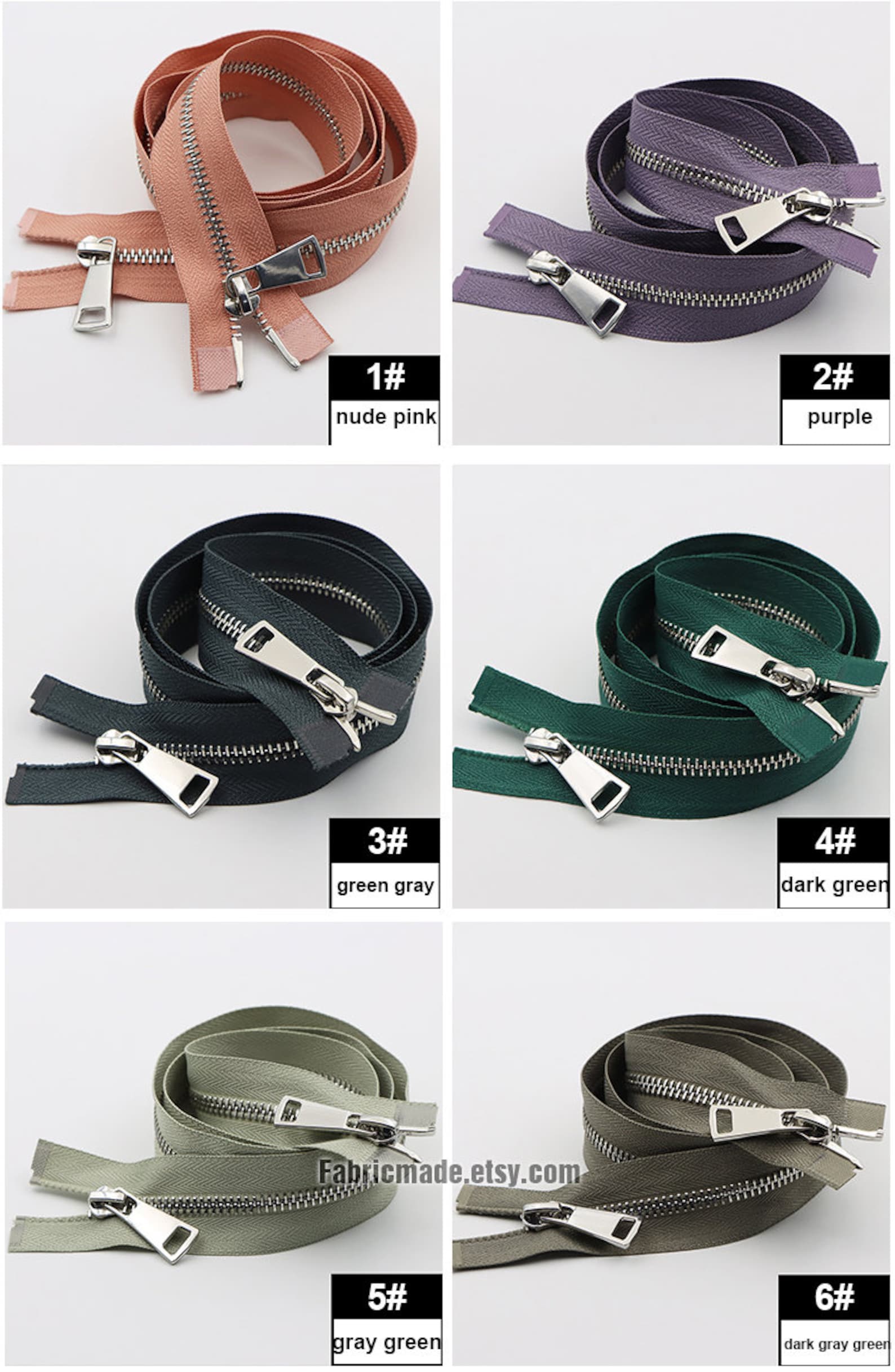 21 Colors - Long Silver Teeth Heavy Zippers, Two Ways Metal Zippers for ...