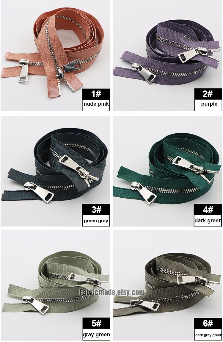 21 Colors - Long Silver Teeth Heavy Zippers, Two Ways Metal Zippers for ...