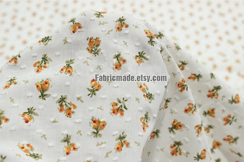 Mini Rose Floral Cotton Fabric Jacquard Dots Pink Purple Yellow Flower ...