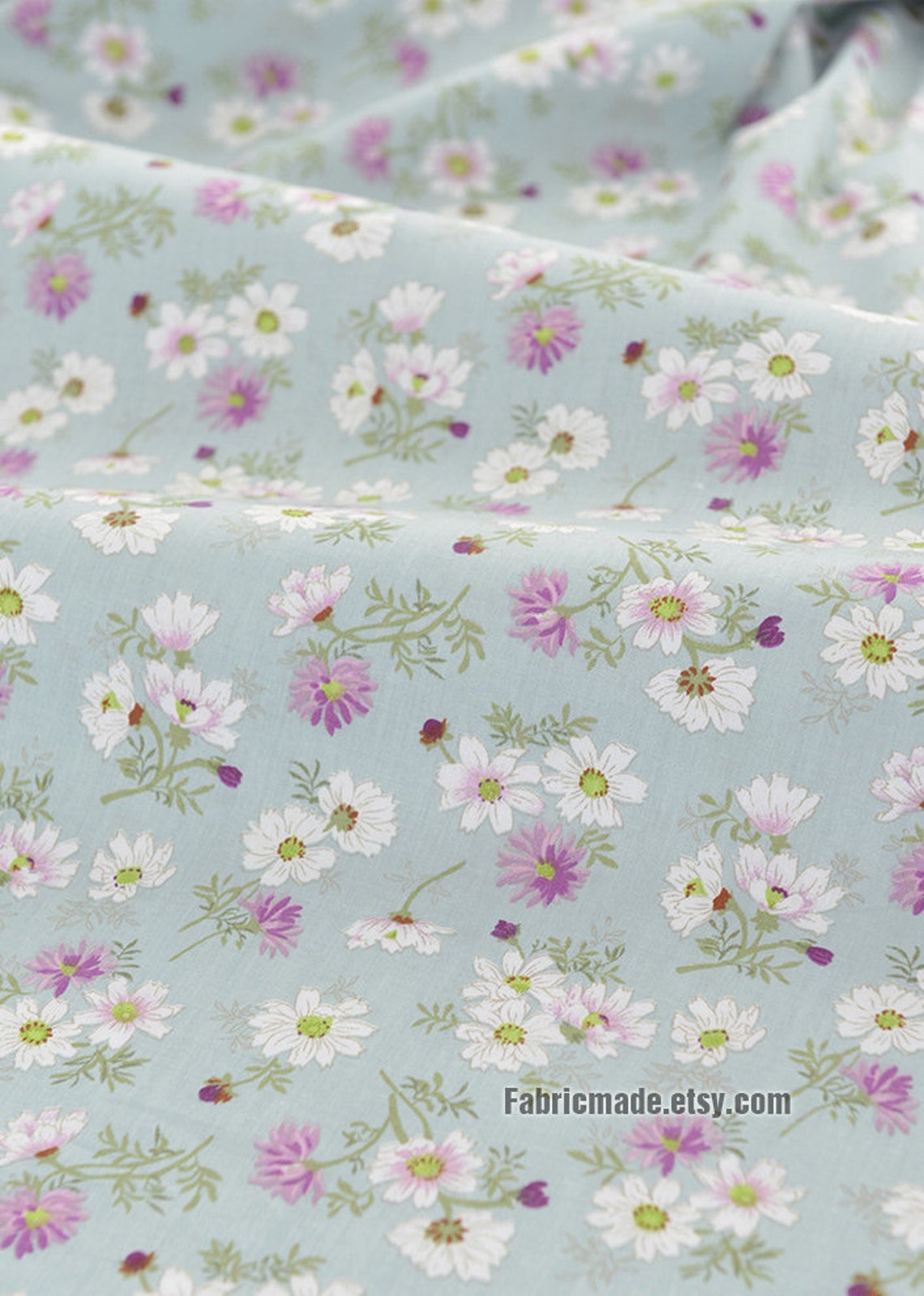 Sale Daisy Floral Cotton Fabric White Daisy on Light Blue - Etsy