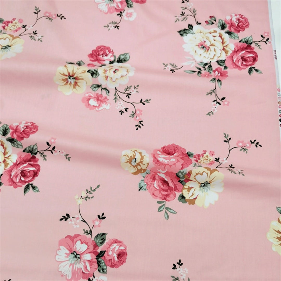 Peony Roses Cotton Fabric Flower Stripe Plain Pink Cotton - Etsy