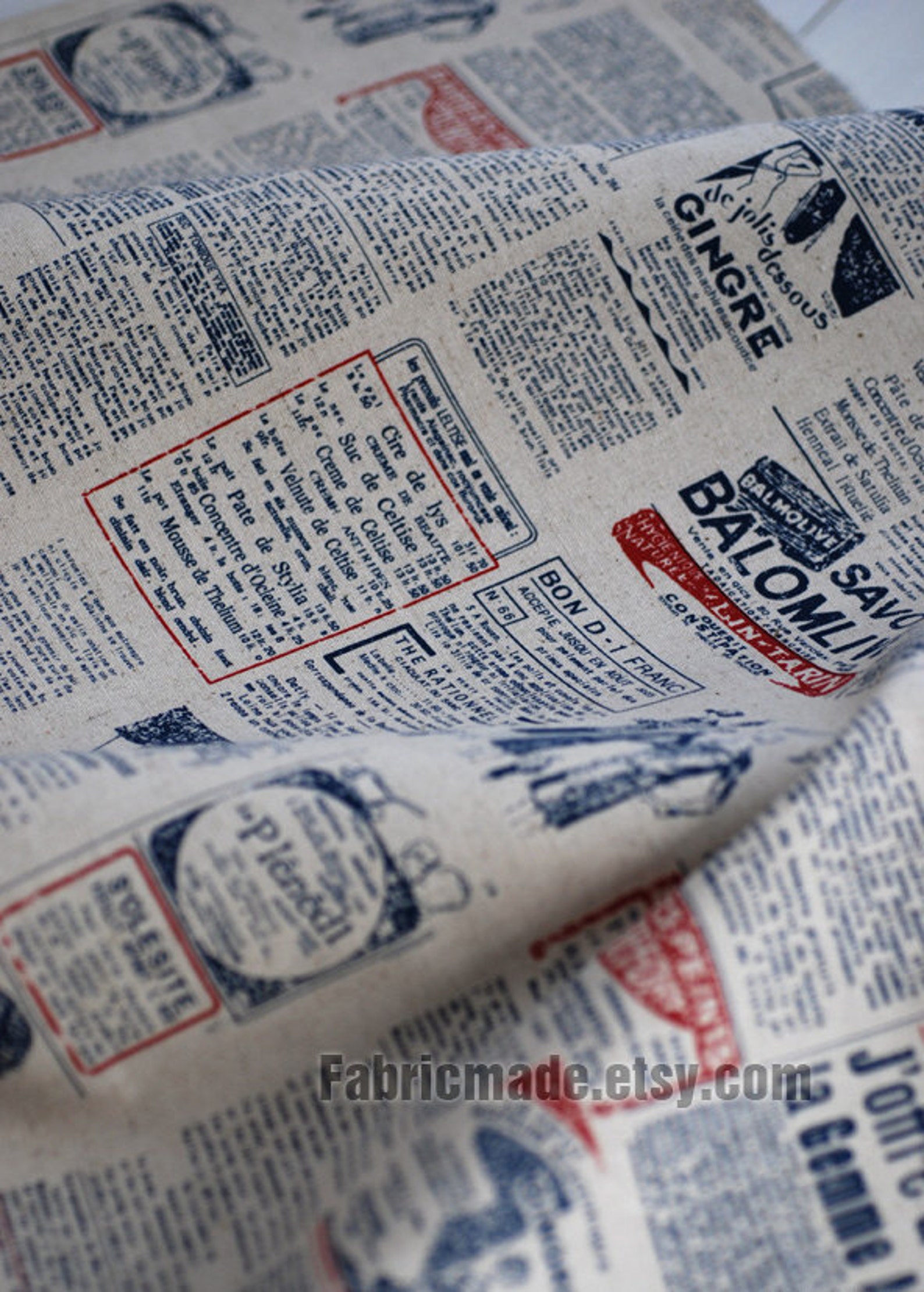 Vintage Newspaper Fabric Linen Fabric Vintage Looking Linen Cotton ...