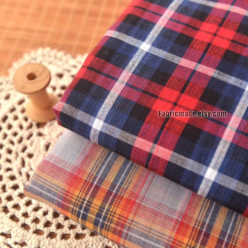 Plaid Navy Red White Fabric - Etsy Norway