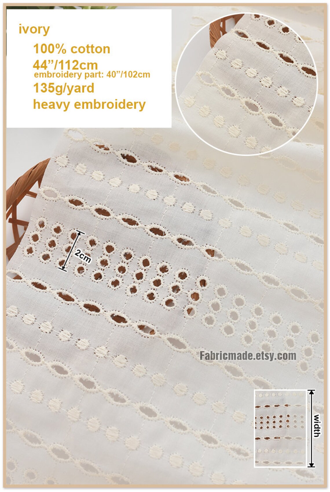 Hollowed Lace Cotton Heavy Embroidery Fabric Ivory Cotton - Etsy