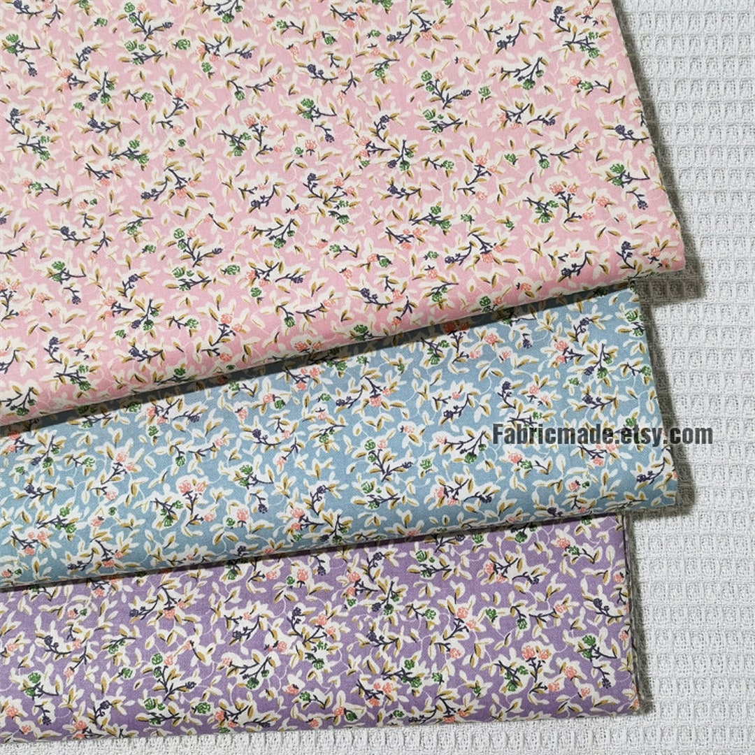 Tiny Floral Cotton Fabric Pink Purple Blue Flower 1/2 Yard - Etsy