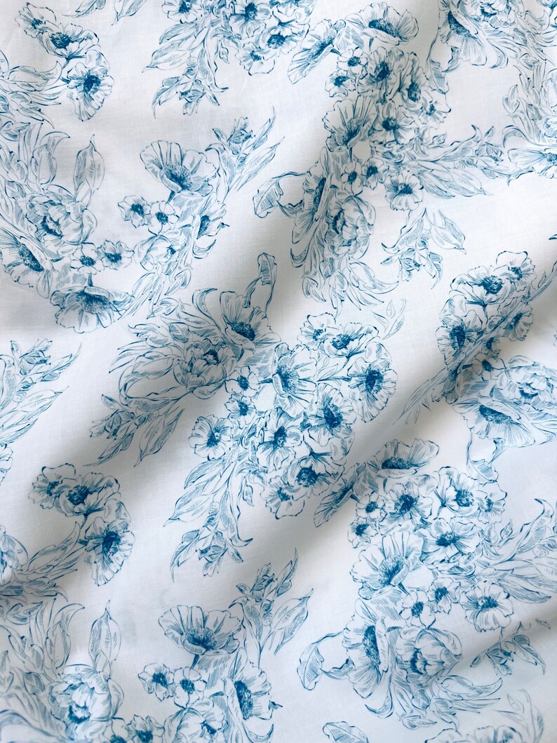 One Yard Blue and White Flower Cotton Fabric Fabric by the - Etsy