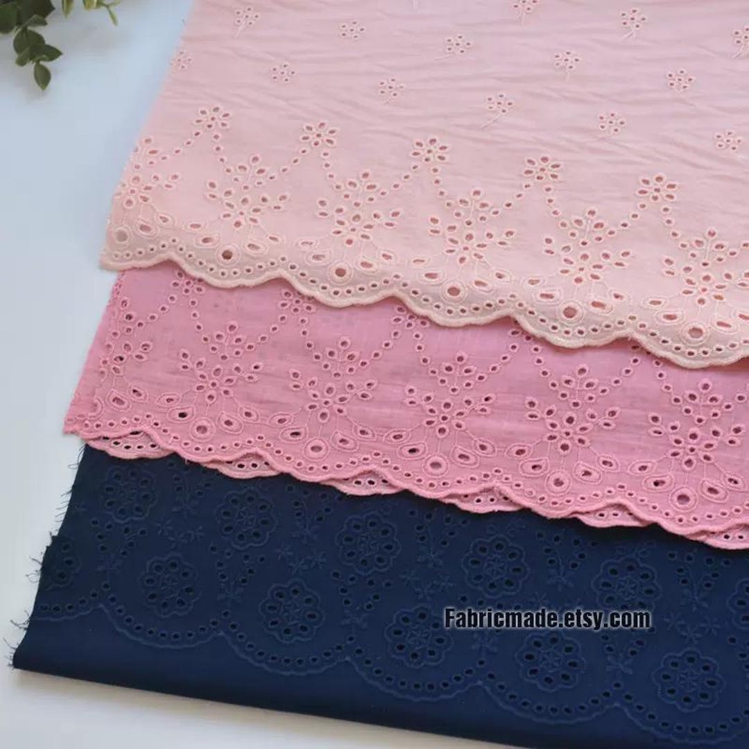 Navy Blue Pink Embroidery Cotton Lace Fabric Eyelet Scallop Borders - 1/2 Yard - Etsy