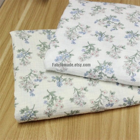Blue Flower Double Gauze Floral Print Swaddle Fabric Muslin - Etsy