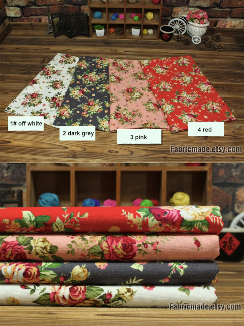 Floral Linen Cotton Blend Fabric Vintage Rose Flower Linen | Etsy