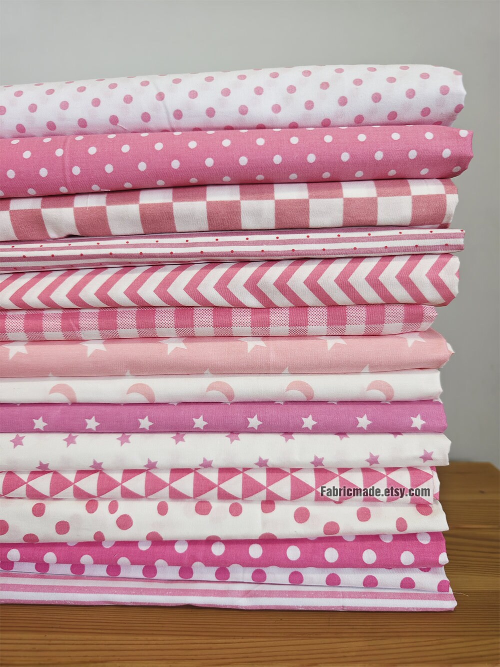 Pink Cotton Fabric Bundle – Dots, Stripes, Plaid (14 Pcs, 50cmx50cm) - Etsy