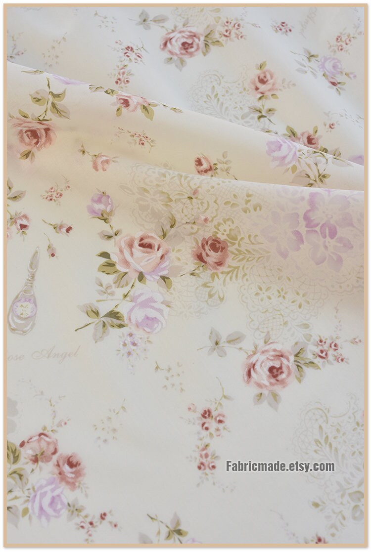 Thin Country Shabby Floral Cotton Fabric Vintage Cabbage Rose - Etsy