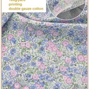 Floral Double Gauze Cotton Fabric Shabby Red Blue Pink Flower Cotton ...