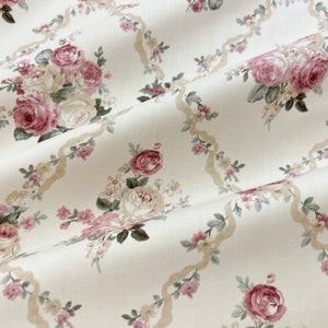 Pink Rose Floral Flower Cotton Fabric on Pink Cream Blue - 1/2 Yard - Etsy