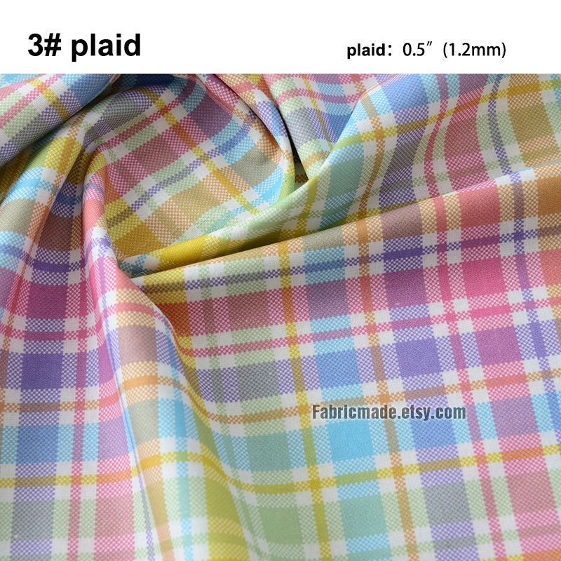 Rainbow Cotton Fabric Plaid Check Polka Dots Wheat Geometric | Etsy