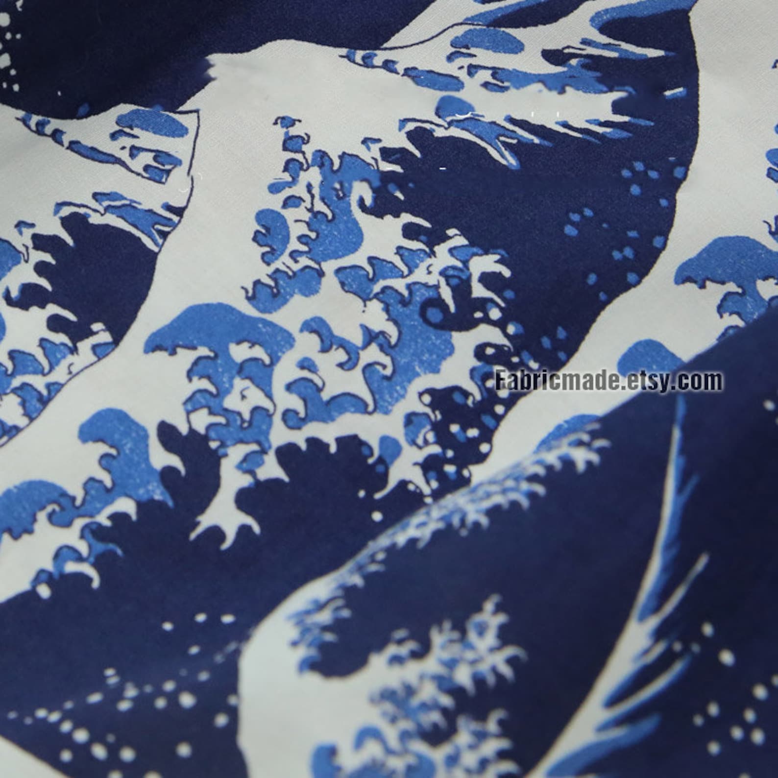 Cotton Fabric White Blue Sea Wave Hokusais Wave 1/2 Yard | Etsy