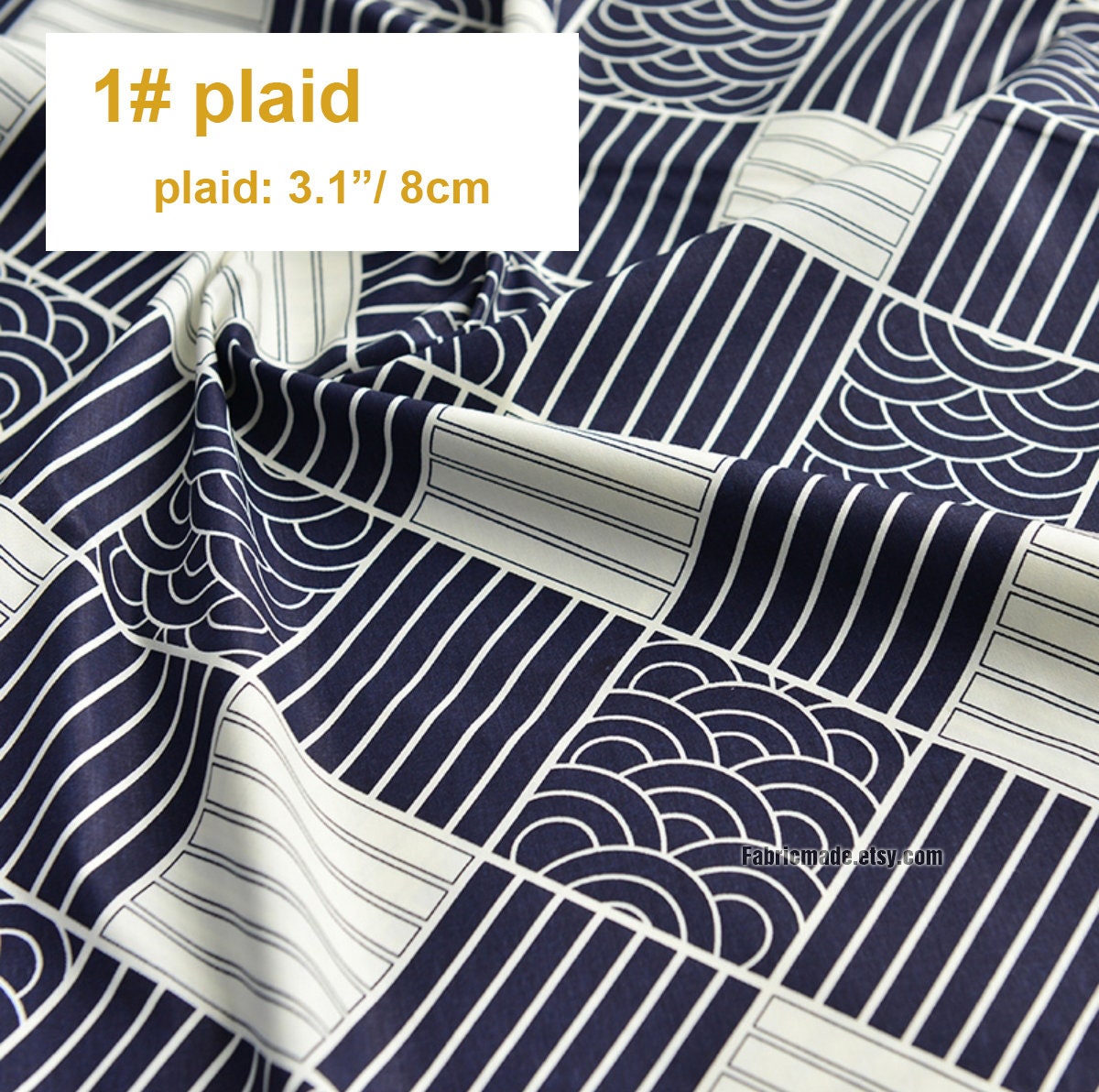 Vintage Navy Blue Cotton Fabric Fabric Navy Fabric With Wave | Etsy