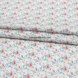 Rose Floral Cotton Fabric, Red Roses Flower on White Cream Cotton -1/2 ...
