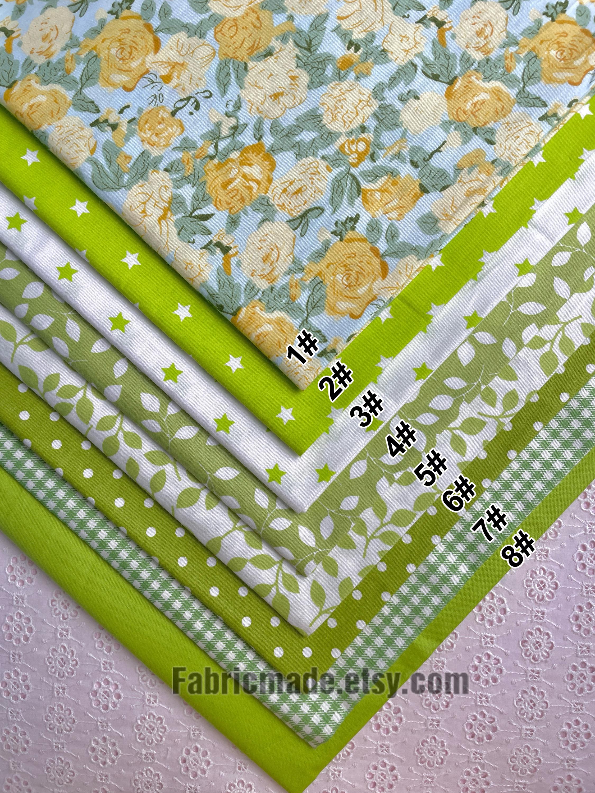 Spring Green Cotton Fabric, Plaid Stripe Leaf Print, Quilting Fabric - Etsy