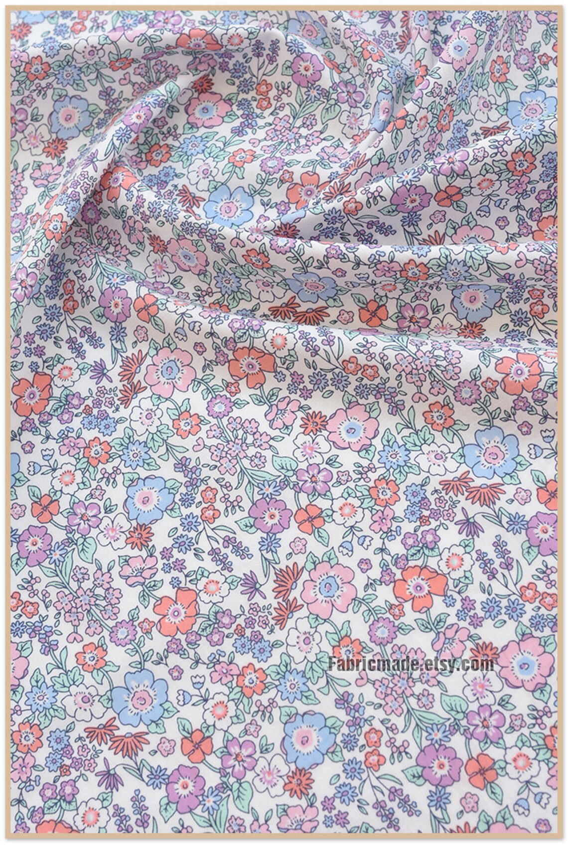 Floral Cotton Fabric 100% Cotton Little Pastel Purple Flower | Etsy