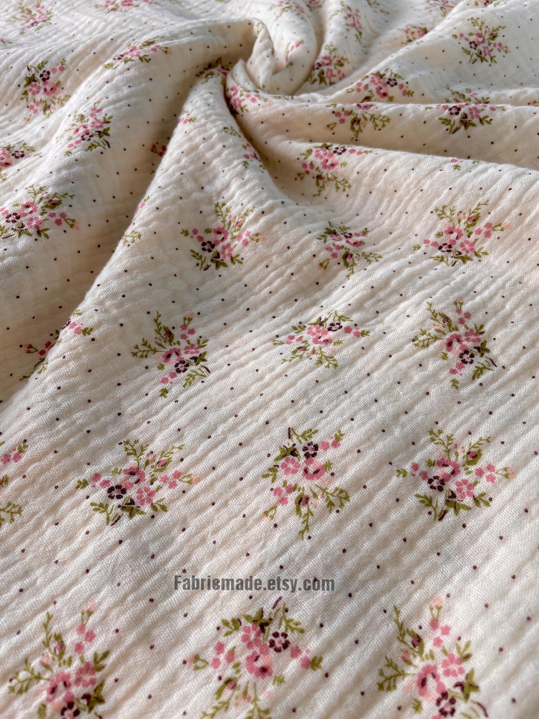 Double Gauze Baby Cotton Fabric Mini Floral on Cream Gauze for Baby ...