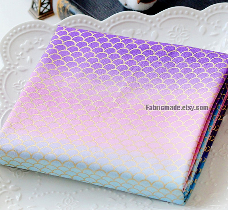 Bronzing Gold Wave Cotton Fabric Faded Pink Blue Purple - Etsy