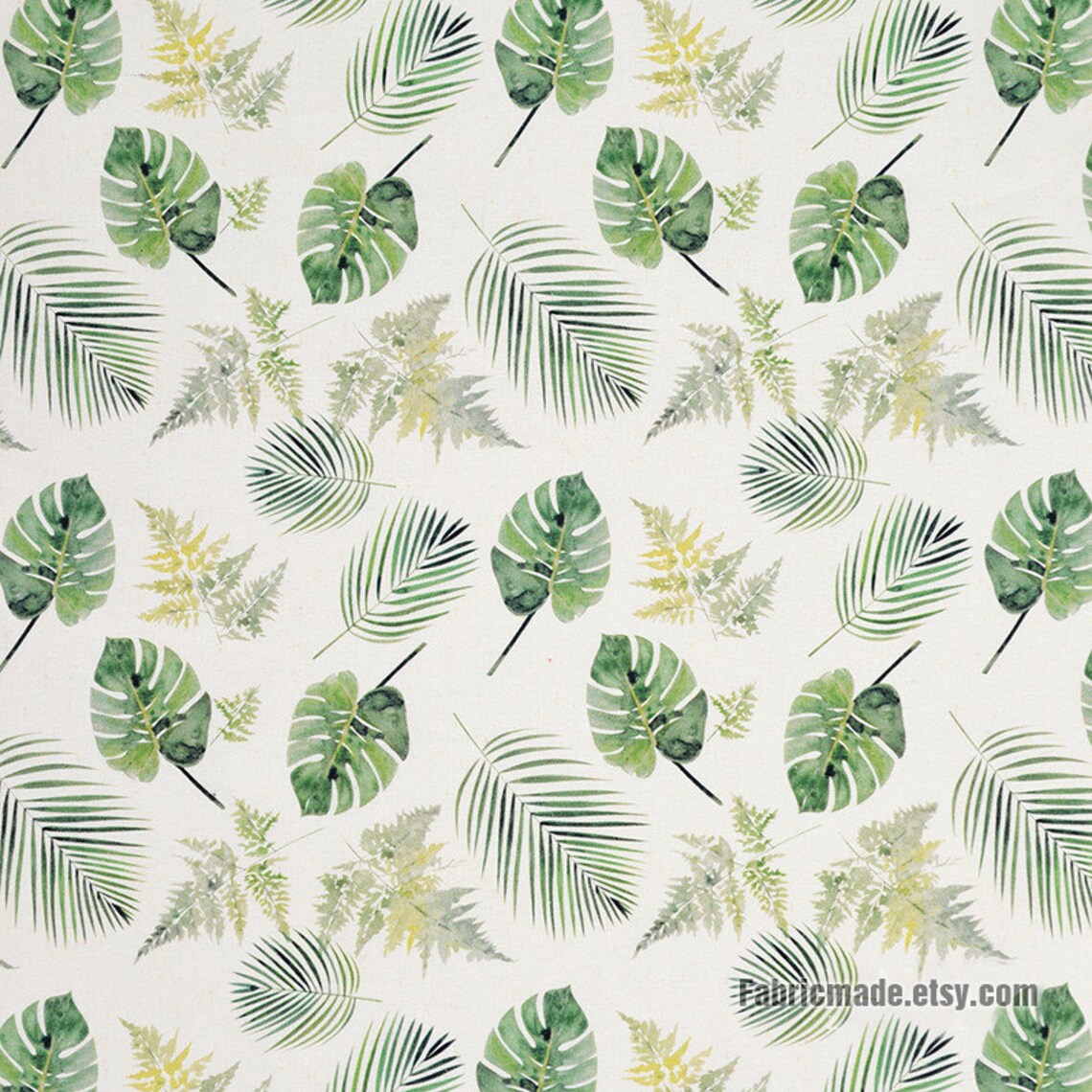 Floral Leaves Linen Fabric Green Leaf on Ivory Linen Cotton - Etsy