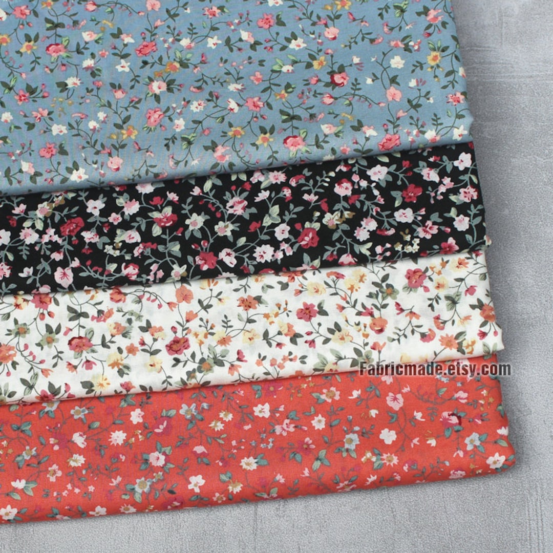 Tiny Floral Cotton Fabric, Orange Red Flower Cotton Coordinating Fabric ...