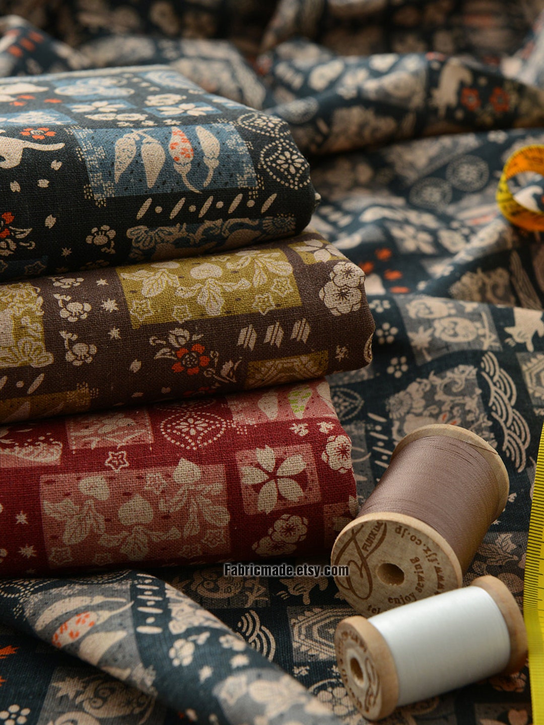 Vintage Flower Linen Cotton Blend Fabric - 1/2 Yard - Etsy