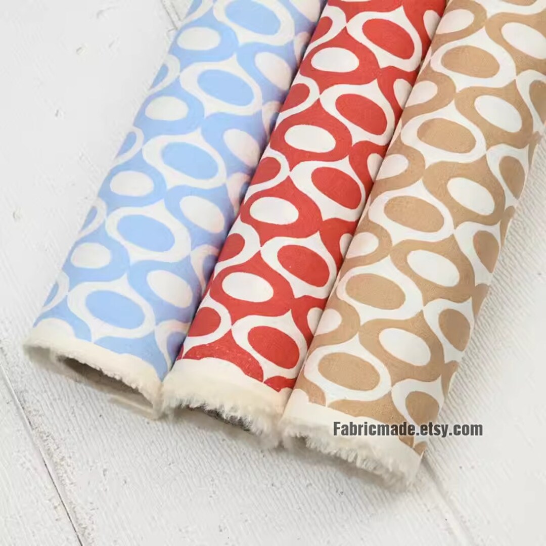 Geometric Cotton Fabric – Khaki, Red, Blue Print (half Yard) - Etsy