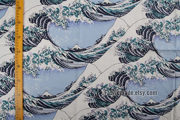Cotton Fabric With Blue Sea Wave Hokusais Wave 1/2 Yard | Etsy