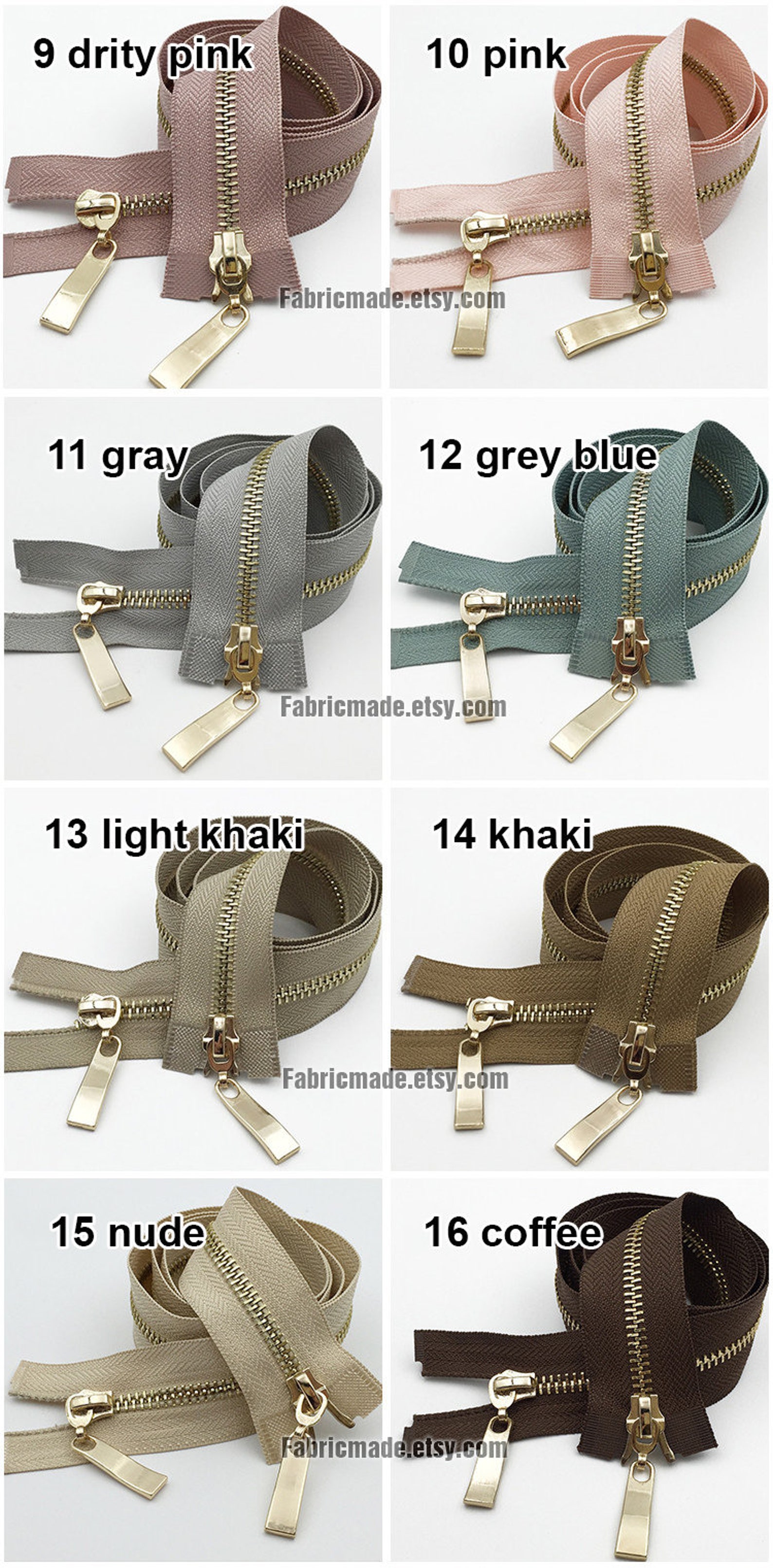 24 Colors Gold Teeth Zippers Two Ways Metal Zippers for | Etsy