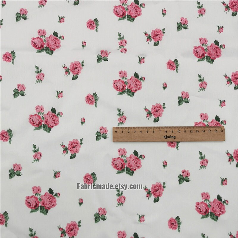 Rose Flower Cotton Fabric Little Yellow Pink Roses Cotton - Etsy