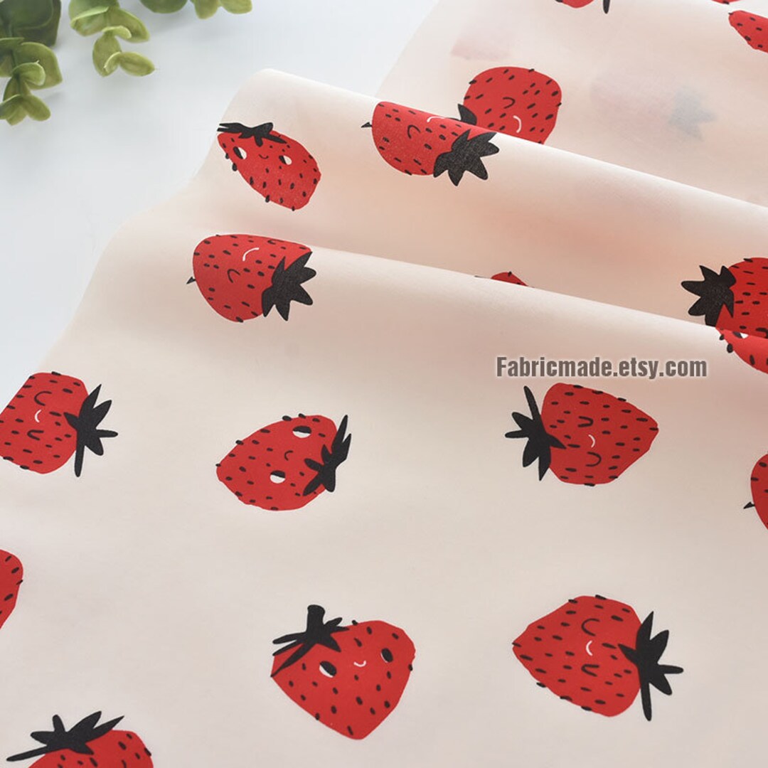 Red Strawberry on Pale Pink Cotton Fabric- 1/2 Yard - Etsy