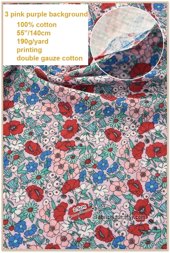 Floral Double Gauze Cotton Fabric Shabby Red Blue Pink Flower - Etsy