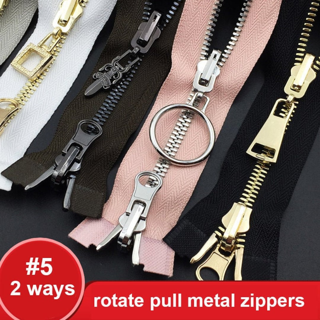 No. 5 Metal Two Ways Rotate Zipper Gold Silver Gunmetal Teeth in Black ...