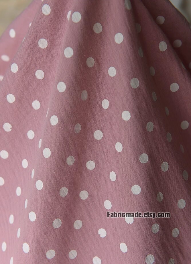 Dusty Pink Polka Dots Double Gauze Cotton Fabric White Offset Dots -1/2 ...
