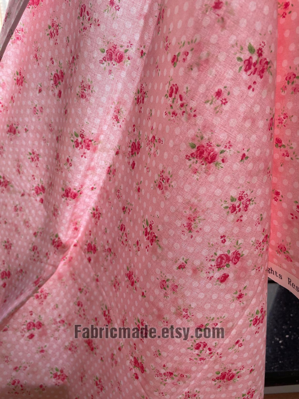 Pink Rose Floral Cotton Fabric - Shabby Chic Polka Dot, 1/2 Yard - Etsy