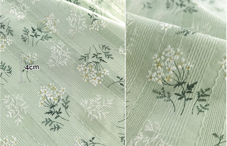 Jacquard Floral Gauze Cotton Fabric in White Pink Green- 1/2 Yard - Etsy