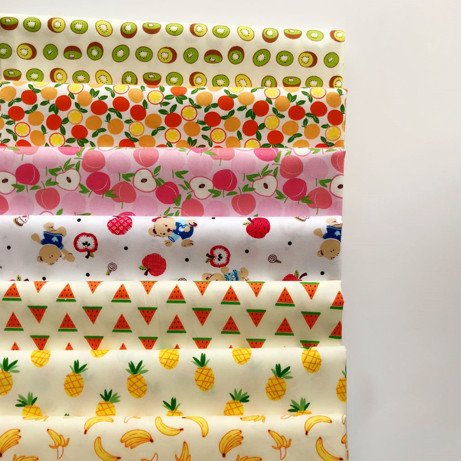 Fruit Fabric, Cherry Peach Watermelon Banana Pineapple Kiwi Assorted ...