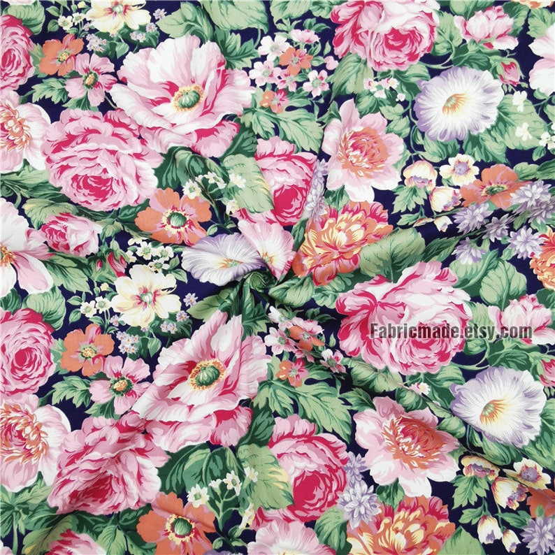 Shabby Chic Bright Peony Flower Cotton Fabric Large Flower - Etsy