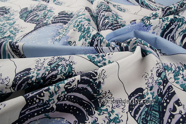 Cotton Fabric With Blue Sea Wave Hokusais Wave 1/2 Yard | Etsy