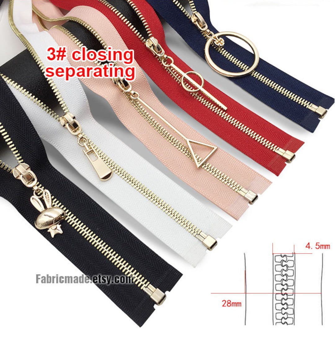 3# Luxury Gold Teeth Zippers, One Way Metal Zippers for Jackets & Chaps ...