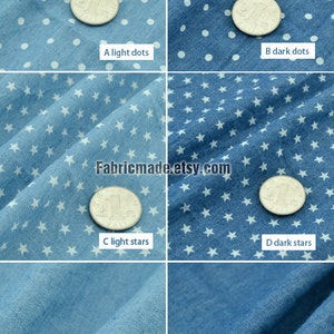 Pre Washed Denim Cotton Fabric – Light Weight Blue Stars/dots - Etsy